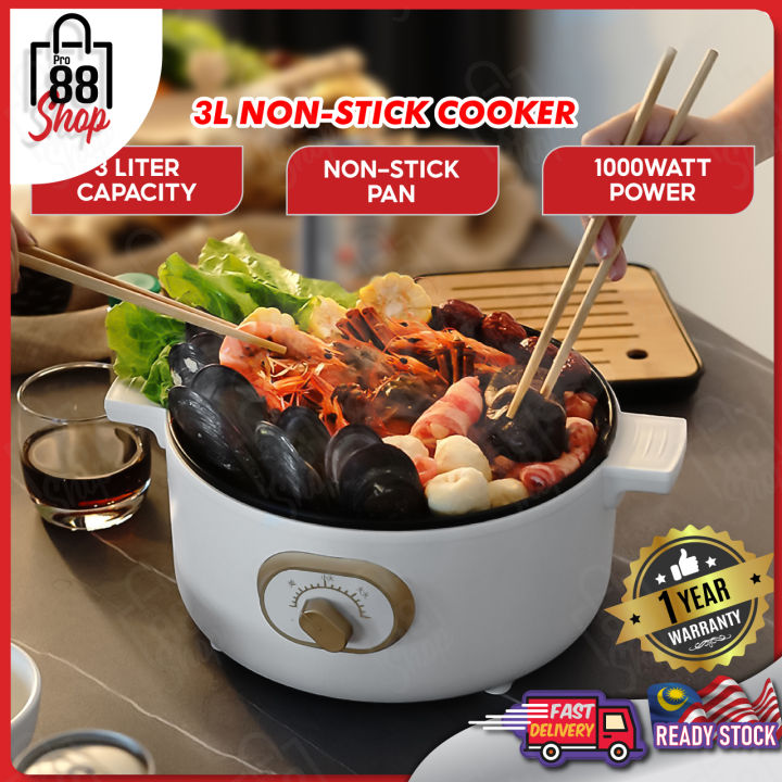 (1 year Warranty) 1000W 3L Non-Stick Multi Cooker, Periuk Tidak Melekat ...