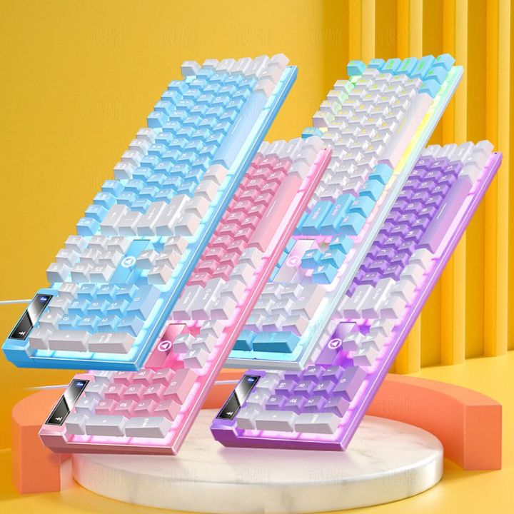 M8CYS ABS Blue Pink Anti-ghosting Light-Emitting 104 Keys USB Wired ...