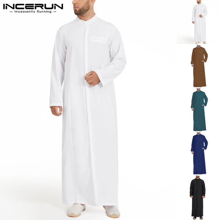 Beehoo INCERUN Men Muslim Solid Jubba Thobe Long Sleeve Stand Collar Pockets Robes Kaftan ...