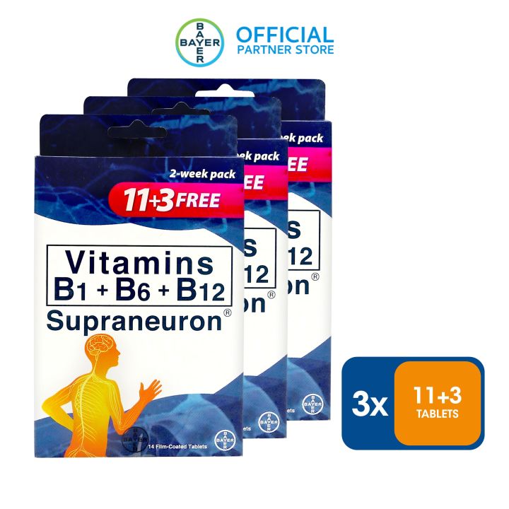 SUPRANEURON® Vitamins B1 + B6 + B12 Tablet 2-week Pack 11s+3Free x3 ...