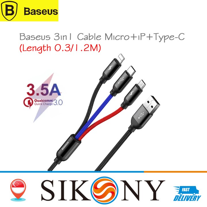 Baseus 3 In 1 Usb For Led Lighting 3in1 Multi Micro Type C Phone Cable
