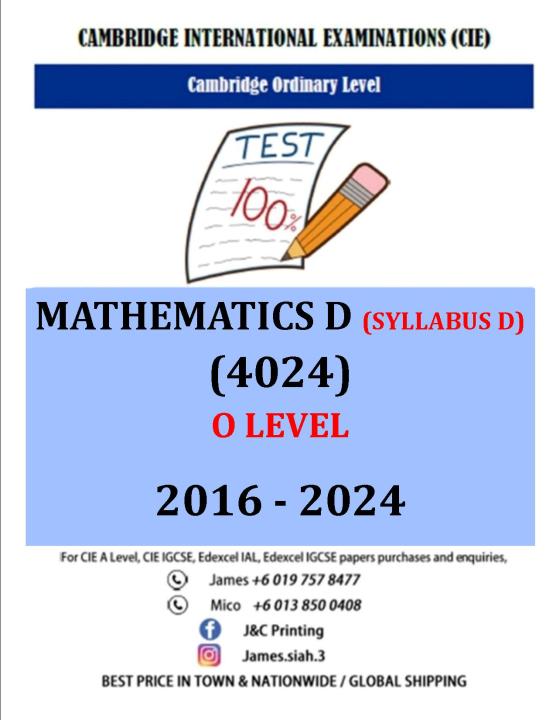 Cambridge O Level MATHEMATICS (SYLLABUS D) (4024) 2016-June/Nov 2024 ...