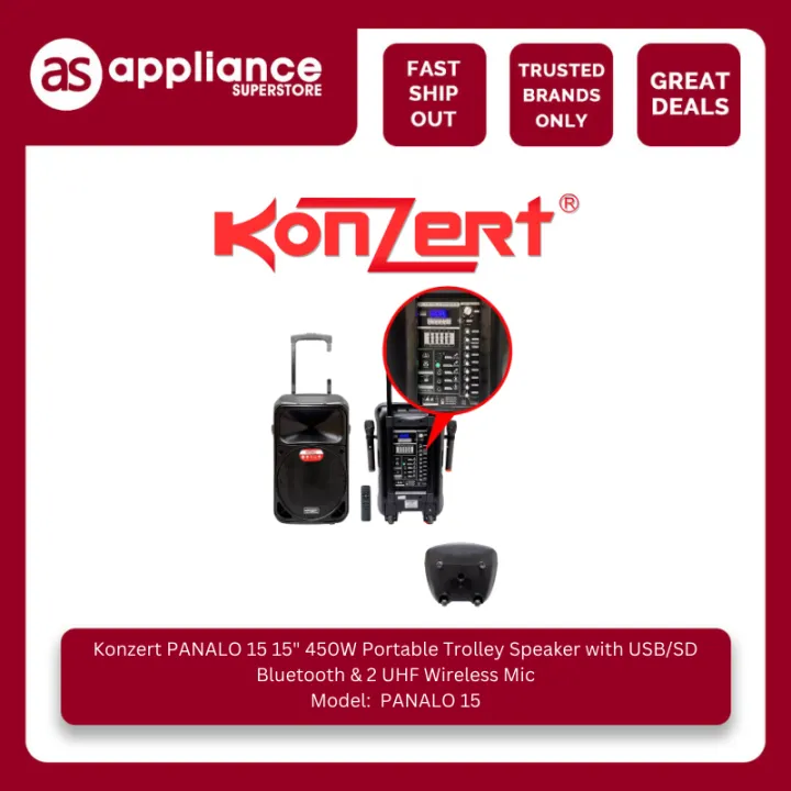 Konzert PANALO 15 15" 450W Portable Trolley Speaker with USB/SD ...