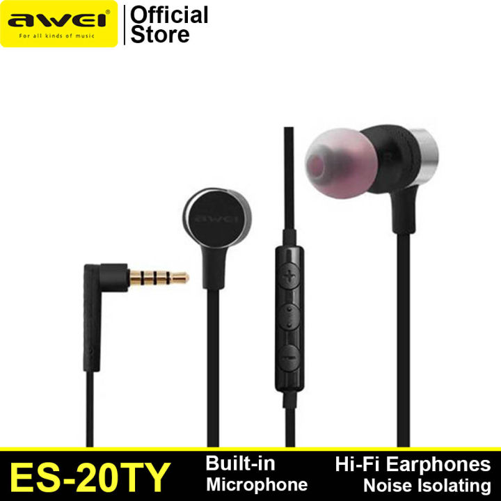 Awei ES-20TY In-Ear Portable Wired Hi-Fi Earphones Heavy Bass Earbuds Headset Noise Isolating ...