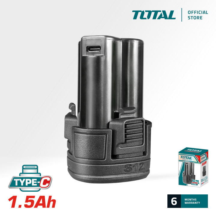 TOTAL Li-ion Battery Pack (12V/1.5Ah) Charge Via USB Type-C Port S12 ...