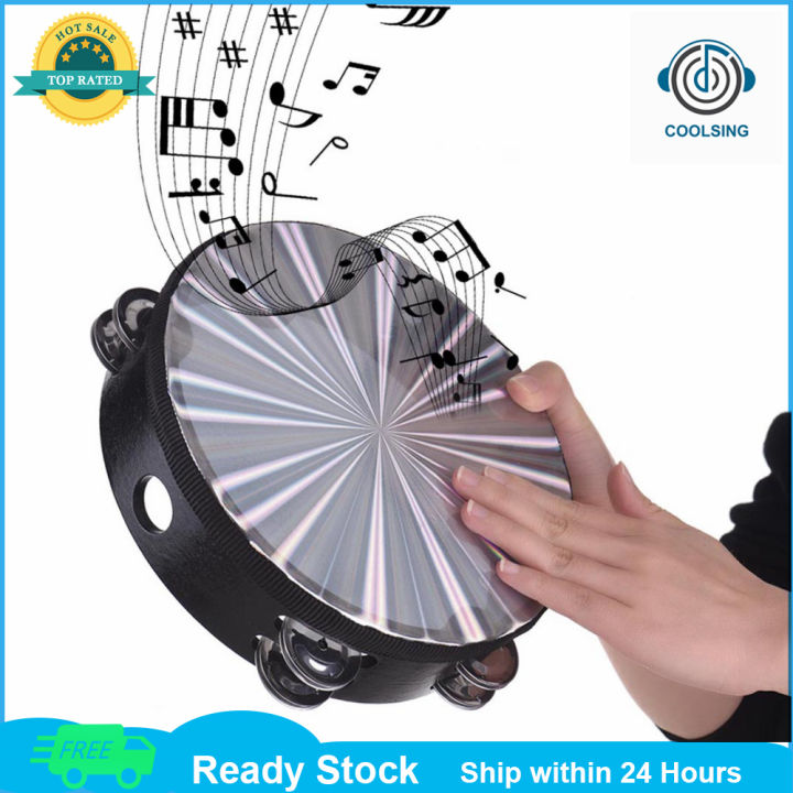 8 Inch Wooden Radiant Tambourine Handbell Hand Drum with Double Row ...
