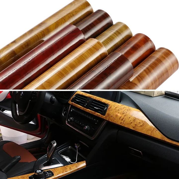 10*100cm Glossy Wood Grain Car Film PVC Self-adhesive Sticker Car Body ...