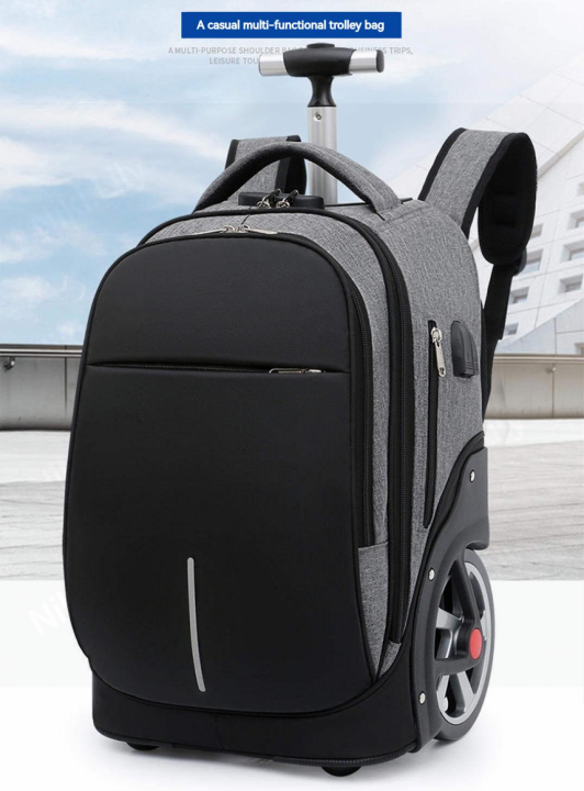 Universal Wheel Trolley Double-Shoulder School Bag Large Capacity Men's ...
