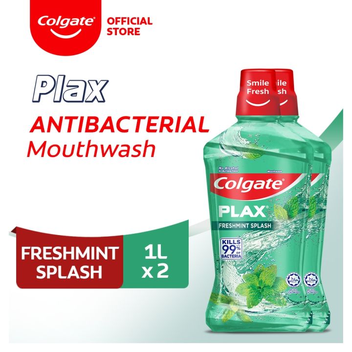Colgate Plax Antibacterial Mouthwash - Fresh Mint, No-Alcohol, Long ...