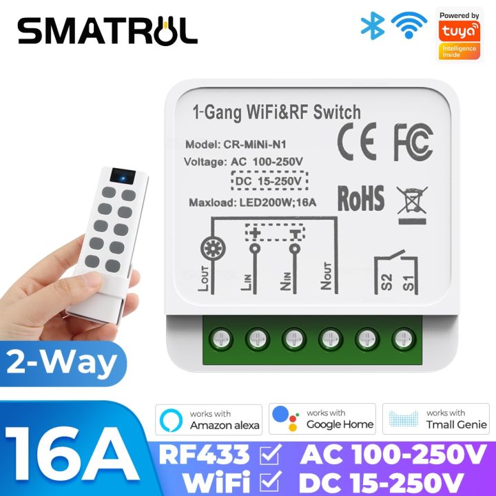 Donfi Tuya WiFi RF433 16A AC DC Smart Wireless Switch Light Mini 2 Way ...