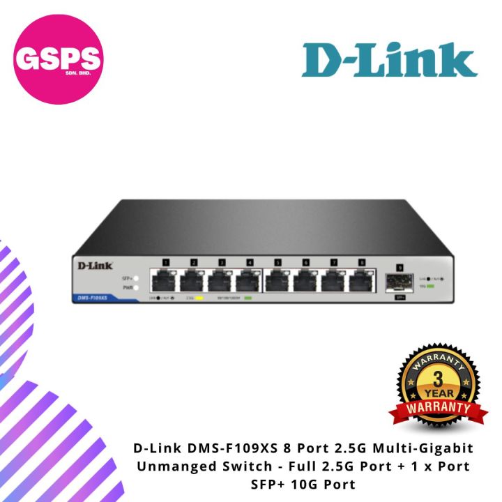 D-Link DMS-F109XS 8 Port 2.5G Multi-Gigabit Unmanged Switch - Full 2.5G Port + 1 x Port SFP+ 10G ...