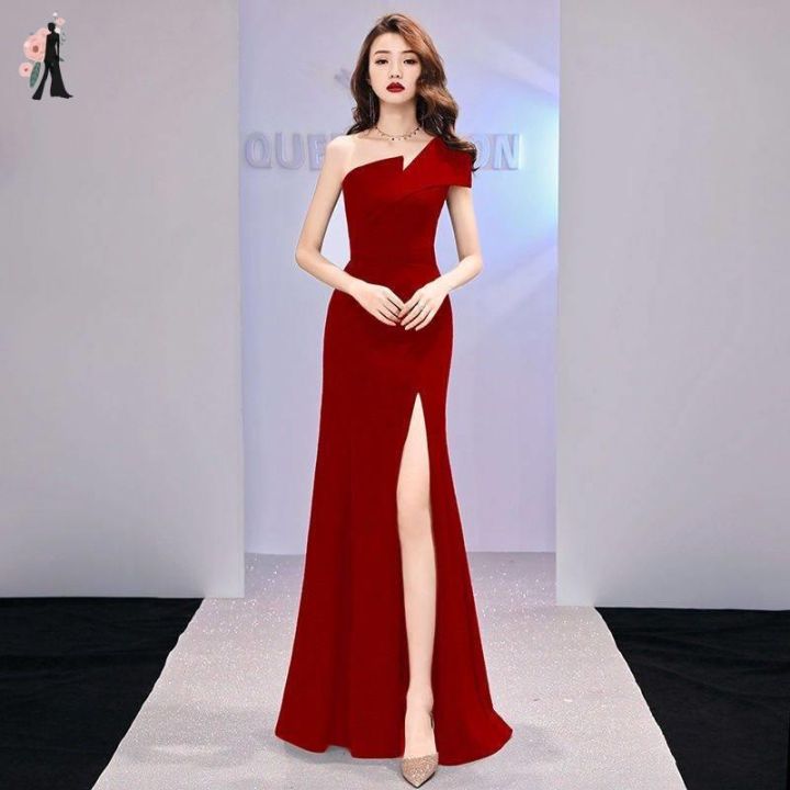 Ready Stock Formal dress for women Long gown elegant One-shoulder ...