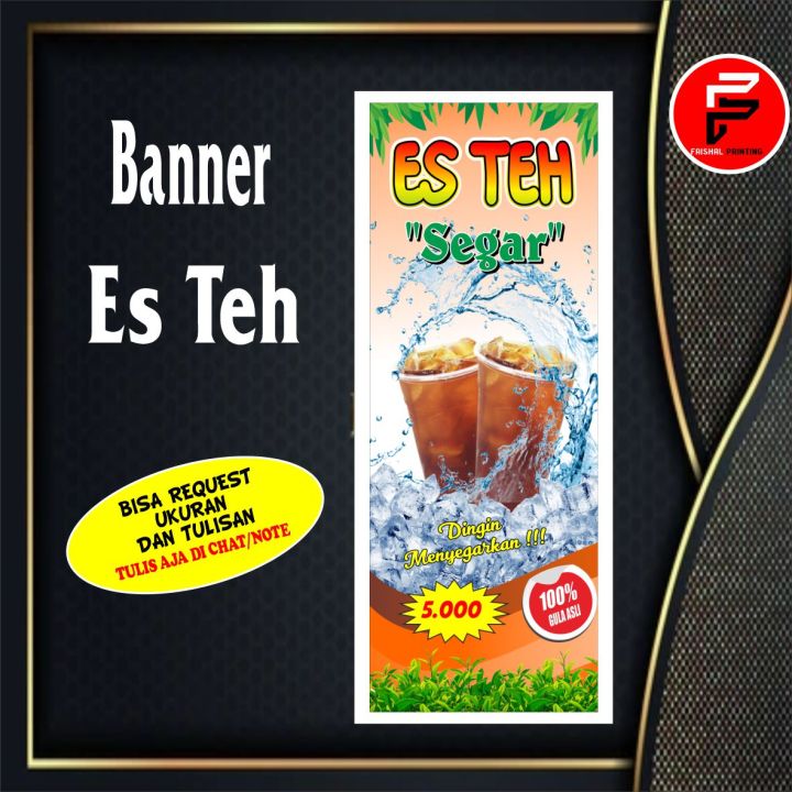 Banner Es Teh / Banner Minuman Es / Spanduk ES Teh / Spanduk Kustom ukuran 60 x 160 cm | Lazada ...