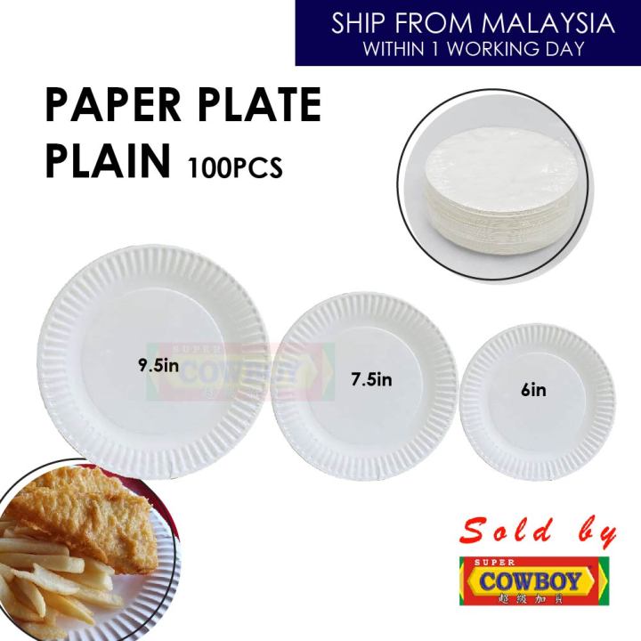 Disposable Paper Plate Party Catering Pinggan Kertas Plain 100pcs+ 6 ...
