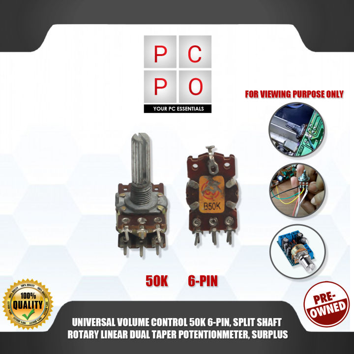 UNIVERSAL VOLUME CONTROL 50K 6-PIN, SPLIT SHAFT ROTARY LINEAR DUAL ...