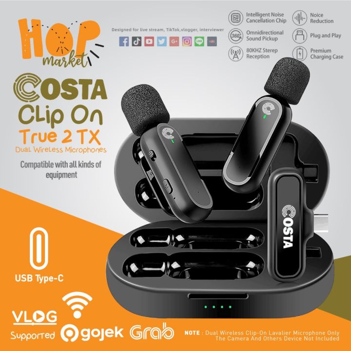 COSTA True 2TX Dual Wireless Mic Clip On (Mikrofon Plug Play Jepit ...
