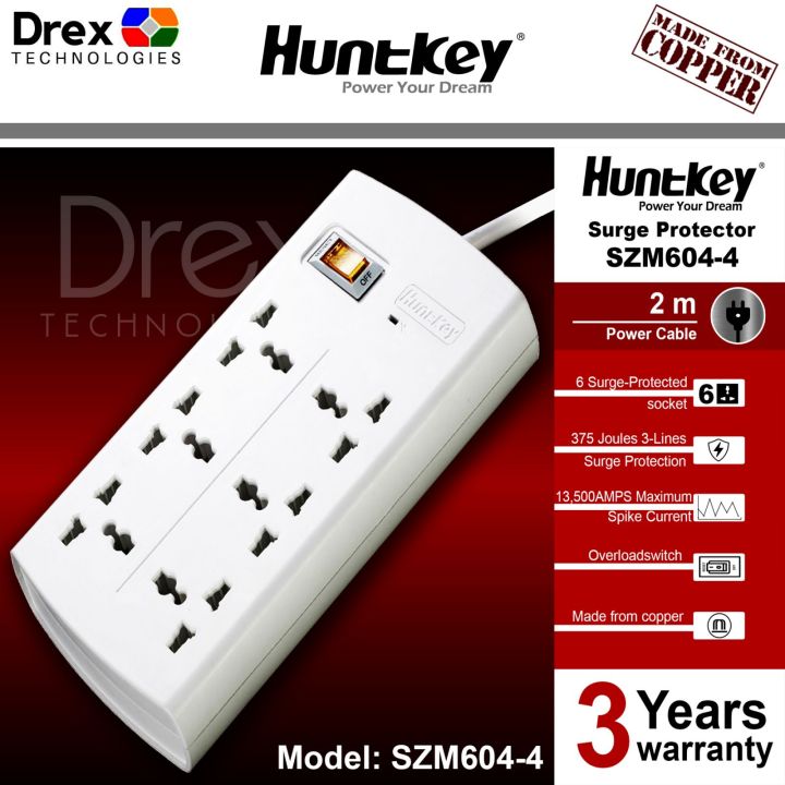 Huntkey 6-Socket Surge Protector Power Strip Power Extension SZM604-4 ...