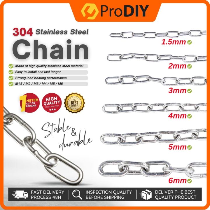1 Meter Stainless Steel Chain 304 1.5mm / 2mm / 3mm / 4mm / 5mm / 6mm ...