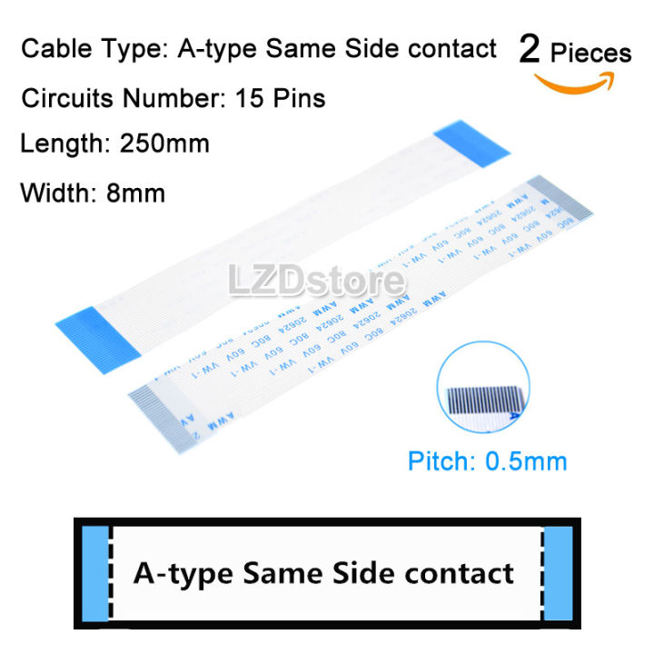 2pcs FPC Ribbon Flexible Flat CABLE PITCH 0.5mm Length 250mm A-type ...