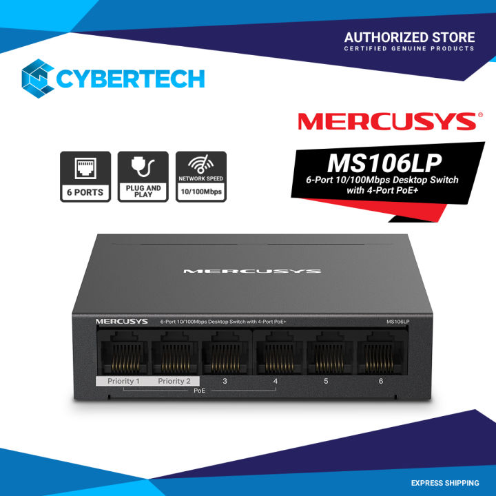 Mercusys MS106LP 6-Port 10/100Mbps Desktop Switch with 4-Port PoE+ ...