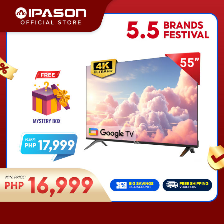 COD Ipason x TuTu 55 inch Google TV (Powered by HKC) 4K UHD LED Widescreen Frameless TV ...