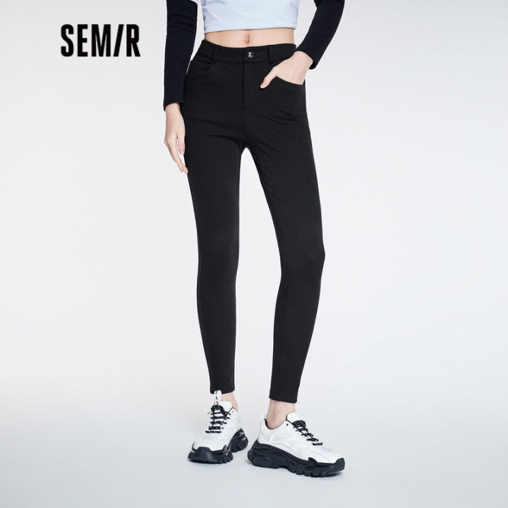 Semir กางเกงลำลองผู้หญิงสีดำกางเกงดินสอบาง2022ต้นฤดูใบไม้ร่วงใหม่แปดด้านกางเกงยางยืด | Lazada.co.th