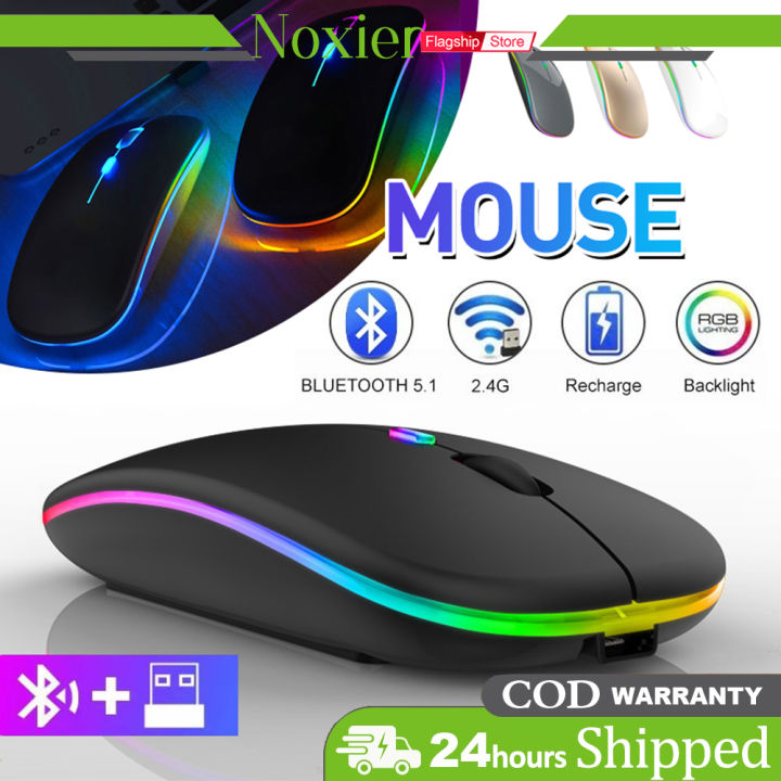 NOXIER Bluetooth+2.4G+RGB Light Wireless Mouse Rechargeable Mice Ultra ...