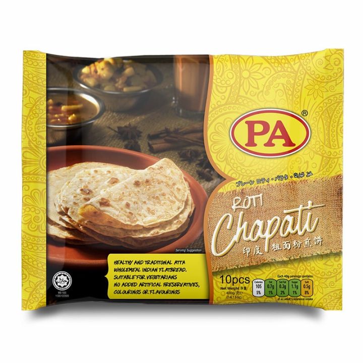 PA Roti Chapati (10pcs x 40gm ) PA 全麦印度煎饼 (10片 x 40克) | Lazada