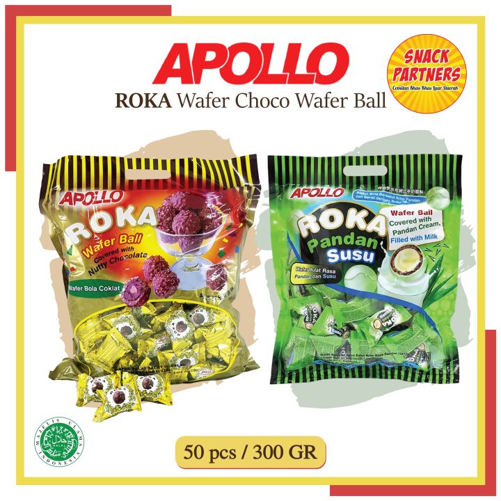 APOLLO Roka Choco Wafer Ball 50 PCS / 300 GR - Wafer Bola Chocolate ...