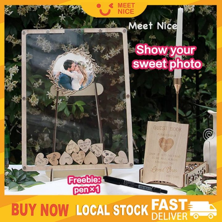 FREE PEN Wedding Guest Book Sign Guest Book Frame with Hearts Acrylic ...