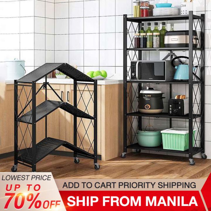 BAIERDI IFoldable kitchen shelf floor multi-layer storage free ...