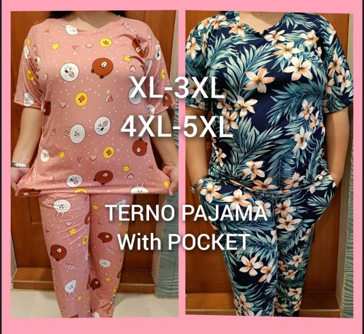 AlGhies - Plus Size Terno Pajama XL-3XL 4XL-5XL Maganda Tahi With 2 Pockets Pajama set | Lazada PH