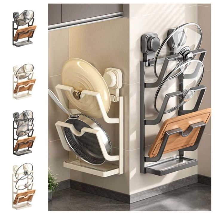 HESTING 2 lớp/3 lớp Giá đỡ nắp nồi bằng cốc hút Bảo quản dụng cụ nấu ăn ...