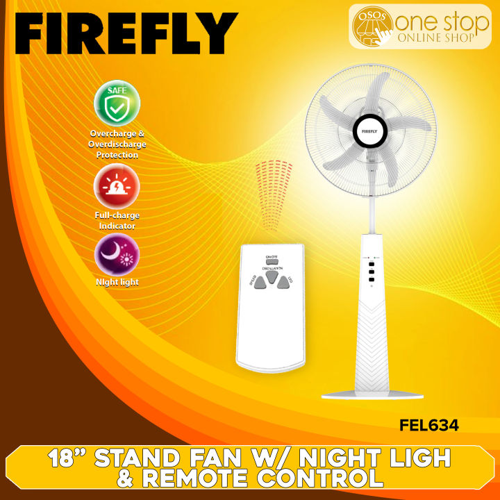 FIREFLY by OSOS 18 inch Rechargeable Stand Fan with LED Night Light and ...