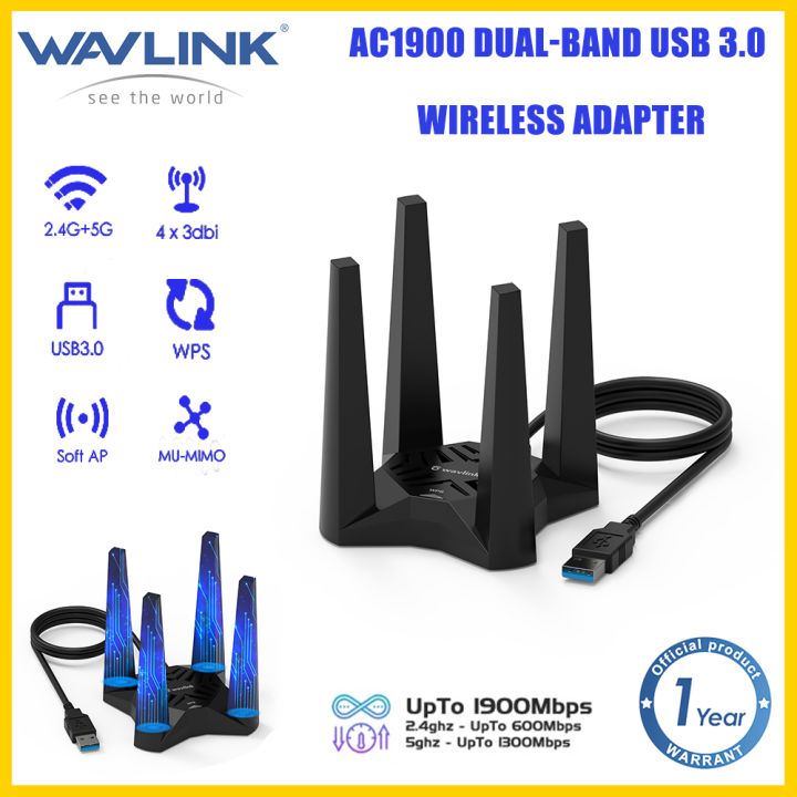 Wavlink AC1900 Wireless Dual Band USB3.0 Adapter for PC, 1900Mbps WiFi Adapter with 2.4G/600Mbps ...