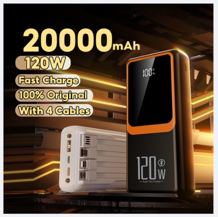Powerbank 20000mAh 120W Super Fast Charge Dengan 4 Kabel Power Bank ...