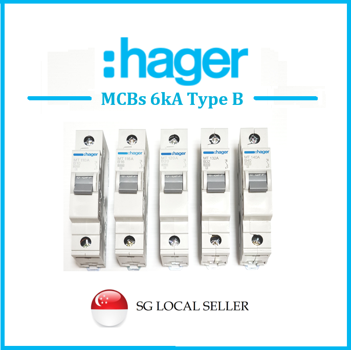 Hager 1P Single Pole MCB 6kA Type B MT110A MT116A MT120A MT132A MT140A ...