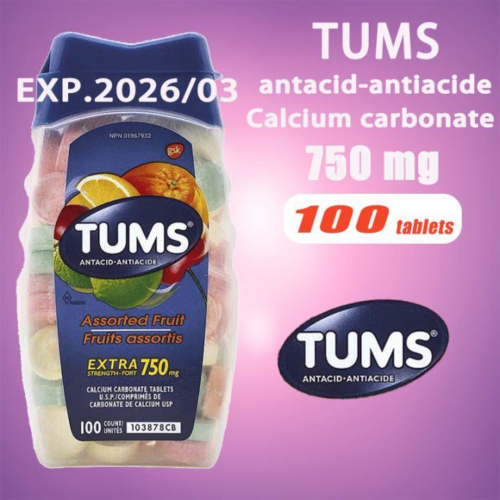 TUMS Calcium carbonate tablets antacid antiacide 750mg 100 tablets ...