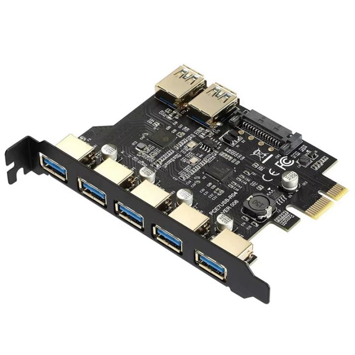 (KYSB) PCI-E USB 3.0 7 Ports Expansion Card with 15pin SATA Power ...