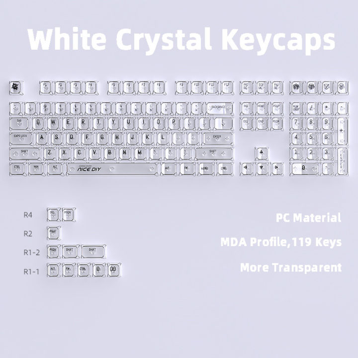 Black/White Crystal Keycaps PC Transparent MDA Profile Keycap Custom ...