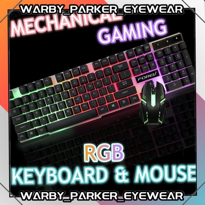 RGB Rainbow Light Keyboard and Mouse Set Mechanical Feel Backlight ...