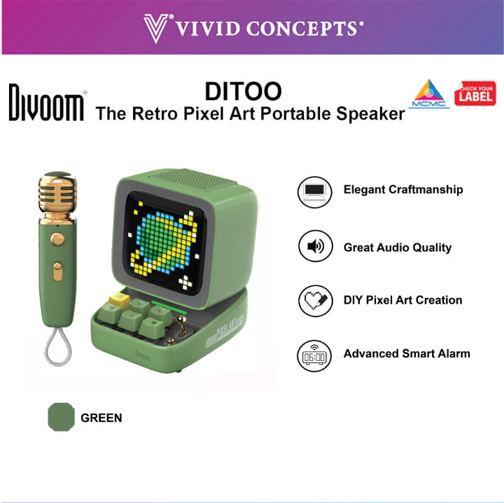 DIVOOM Ditoo Mic - Retro Pixel Art Portable Speaker - Original 1 Year Local Warranty | Lazada