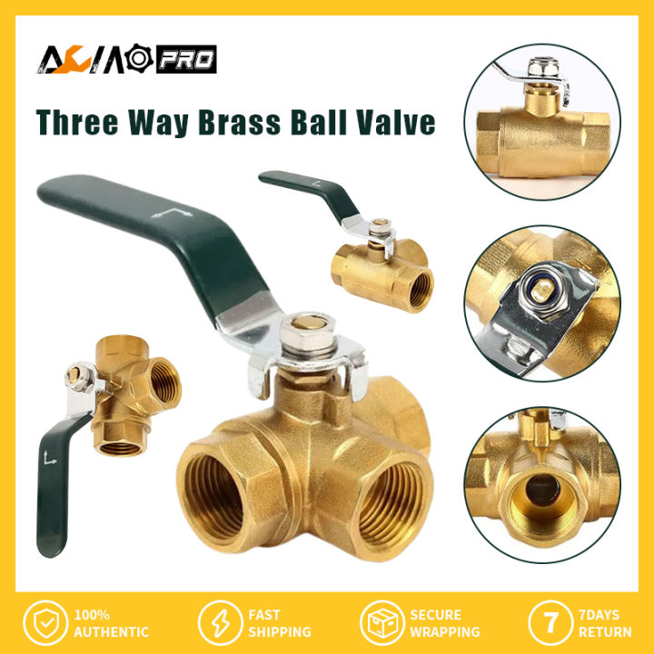 AumoPro 1PC Fixed Brass Ball Valve 3 Way Full L-Port Thread Connector 1 ...
