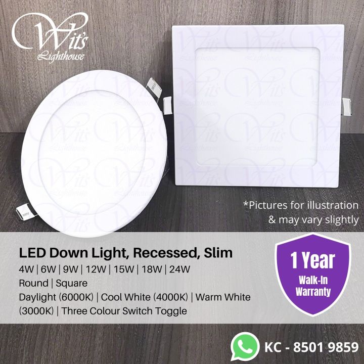Slim LED Square Downlight Round Downlight Panel Light, 1 Year Local Warranty (4W / 6W / 9W / 12W ...