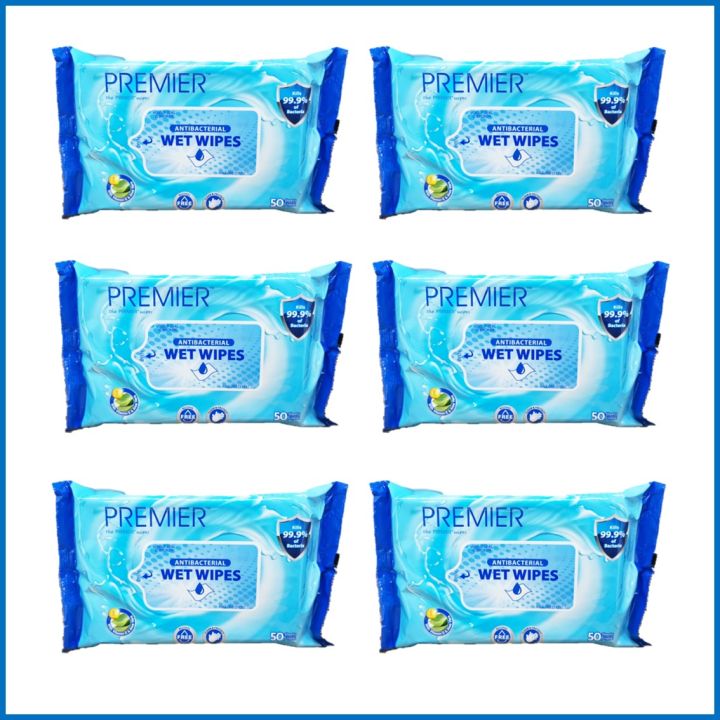 Premier Antibacterial Wet Wipes (50's x 6pkts) Wet Tissue / Tisu Basah ...