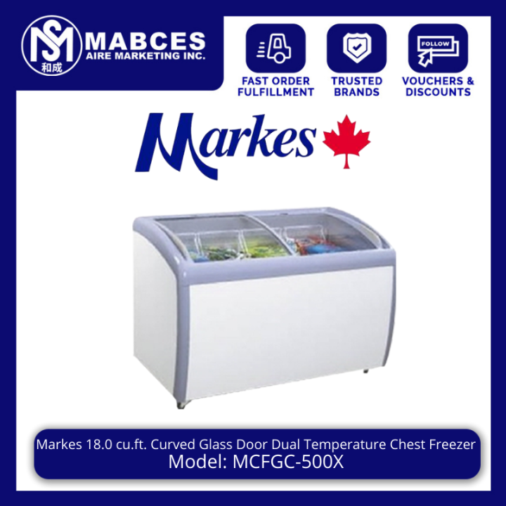 Markes 18.0 cu.ft. Curved Glass Door Dual Temperature Chest Freezer ...