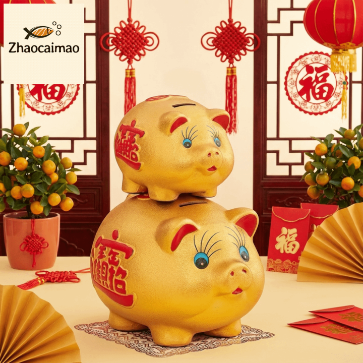 ZHAOCAIMAO Ceramic Piggy Bank Gold Animal Pig Money Jar Durable ...