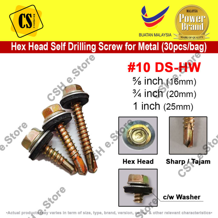 Self Drilling Screw Hex Head Screw Roofing Awning Screw with Washer for Metal DS-HW (30pcs/bag ...