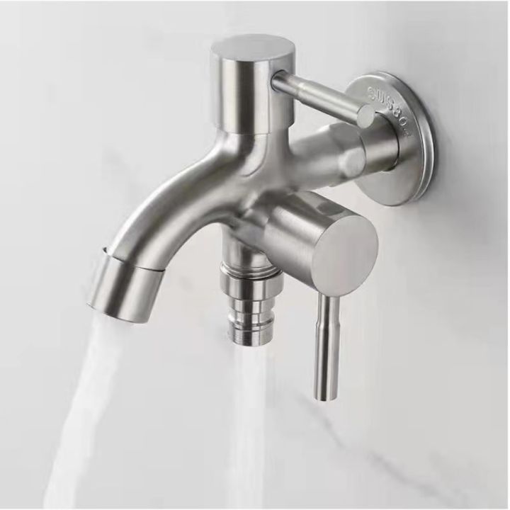 304 Stainless Steel 2 Way Faucet Valvet Faucet 1 in 2 out Head Two Way ...