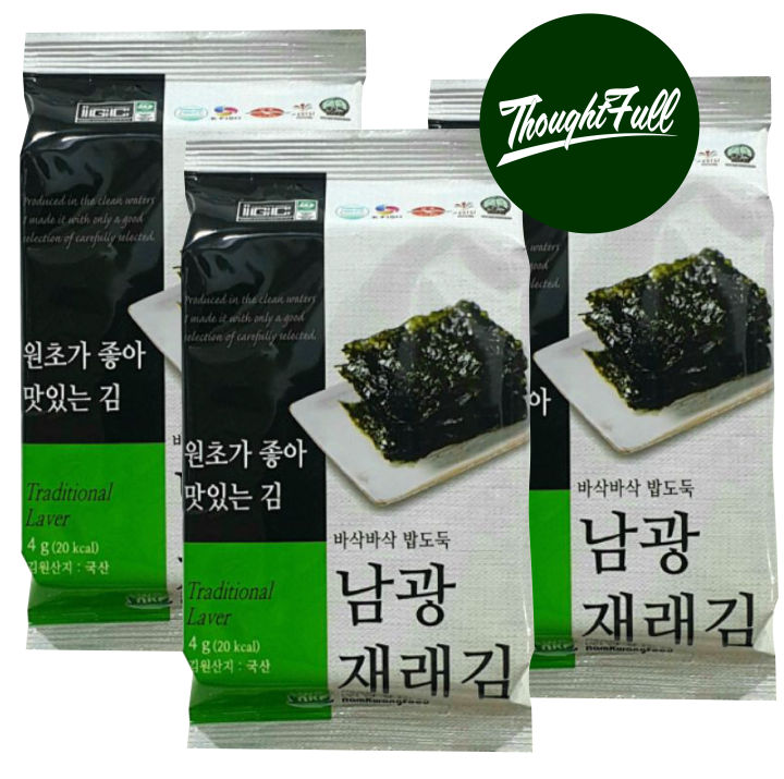 Namkwang Korean Traditional Roasted Seaweed (3 Pouches per Pack) 4g x 3 ...